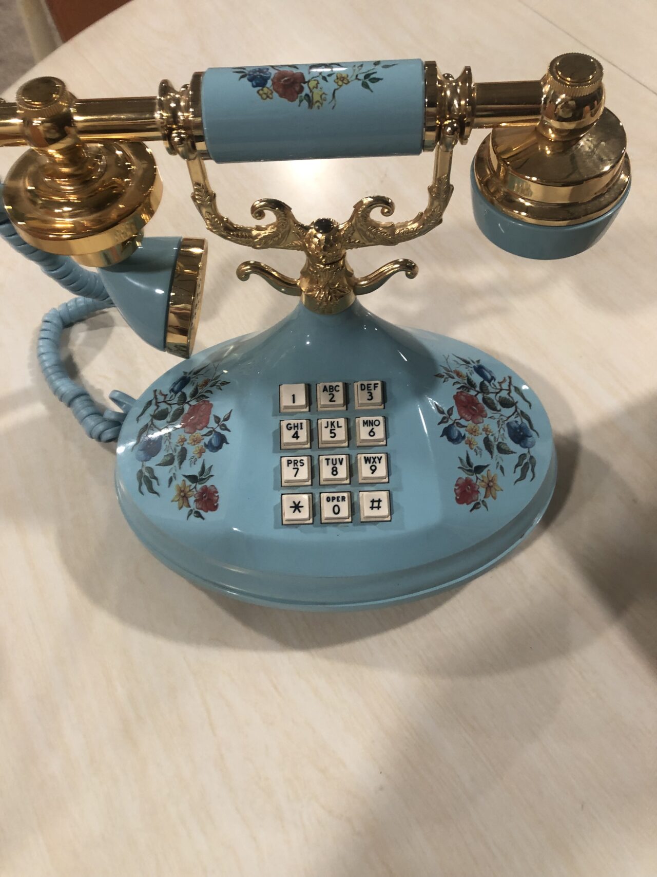 fancy boudoir empress telephone turqoise with flowers touch tone 1970's ...