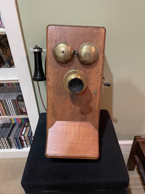 Oak wood wall telephone - River Market Antiques