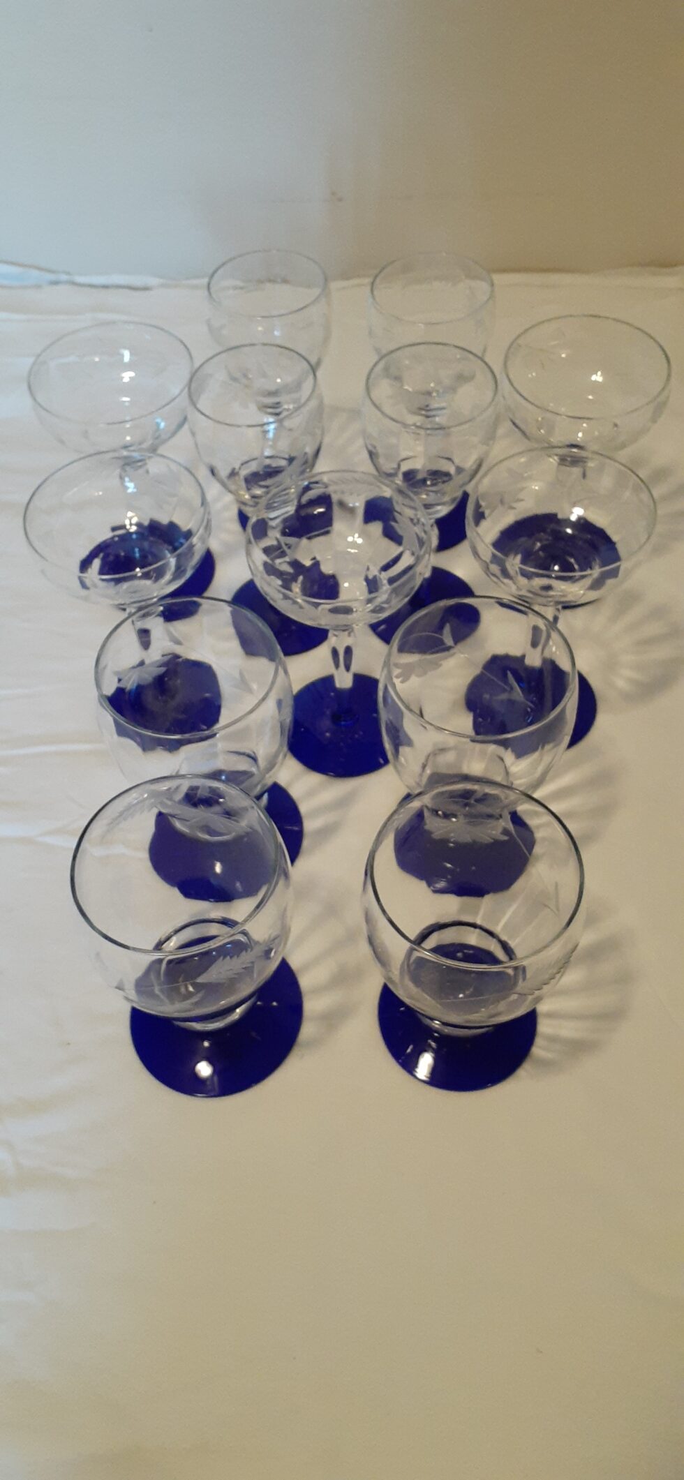 1930s Louie/Weston Etched Crystal with Cobalt Blue Bases - River Market ...